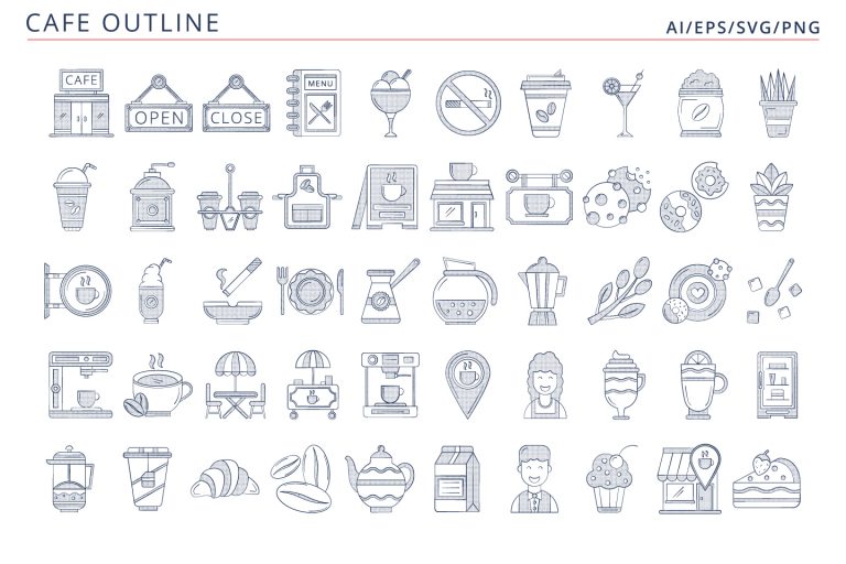 50 Cafe Icons (AI, EPS, SVG, PNG files) - GraphicSurf.com